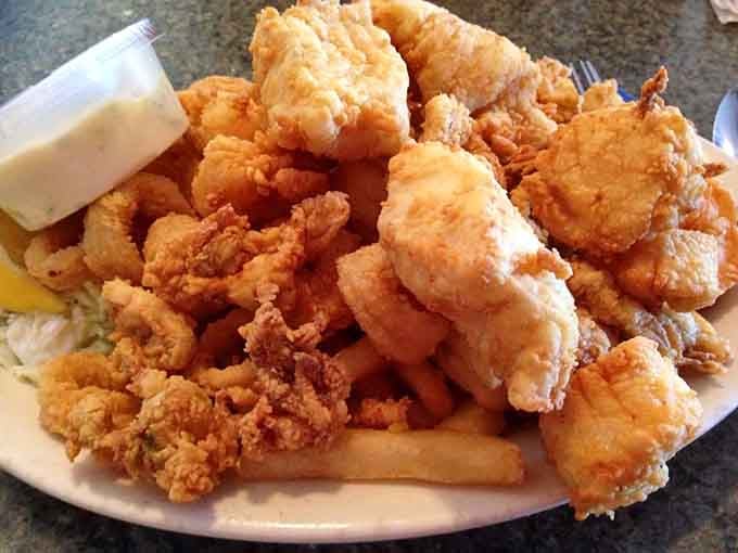When they say "fisherman-sized," they mean it: this fried seafood mountain could feed a small coastal village.