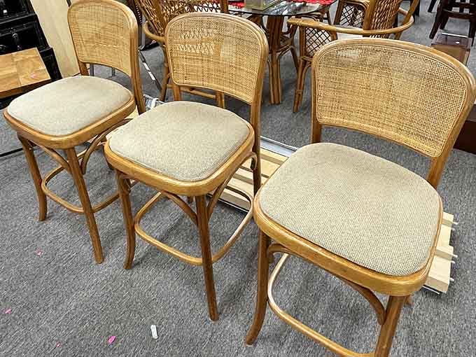 These cane-backed beauties are waiting for their second act. Perfect for that breakfast nook you've been meaning to upgrade since 2010.