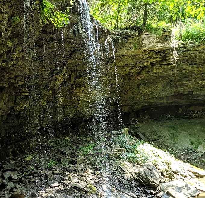 Water cascading over ancient rock like nature's own therapy session, minus the copay and awkward small talk about feelings.