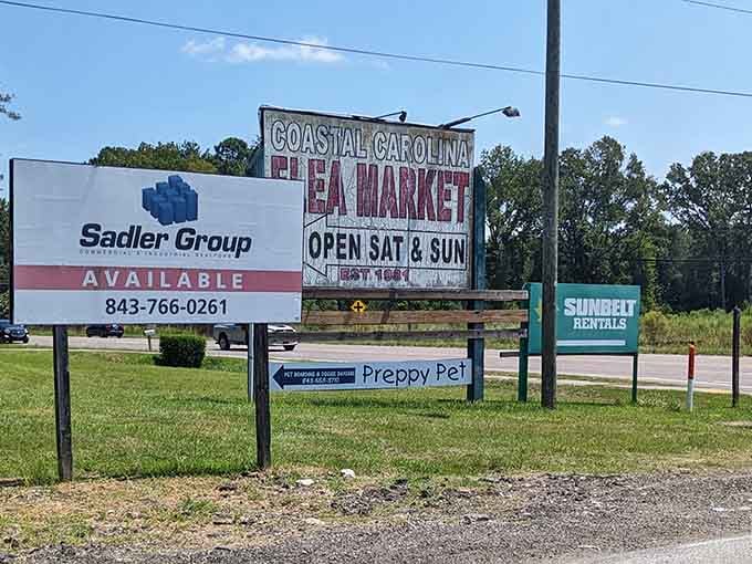 The sign says it all: open weekends, where South Carolina's bargain hunters gather for retail therapy.