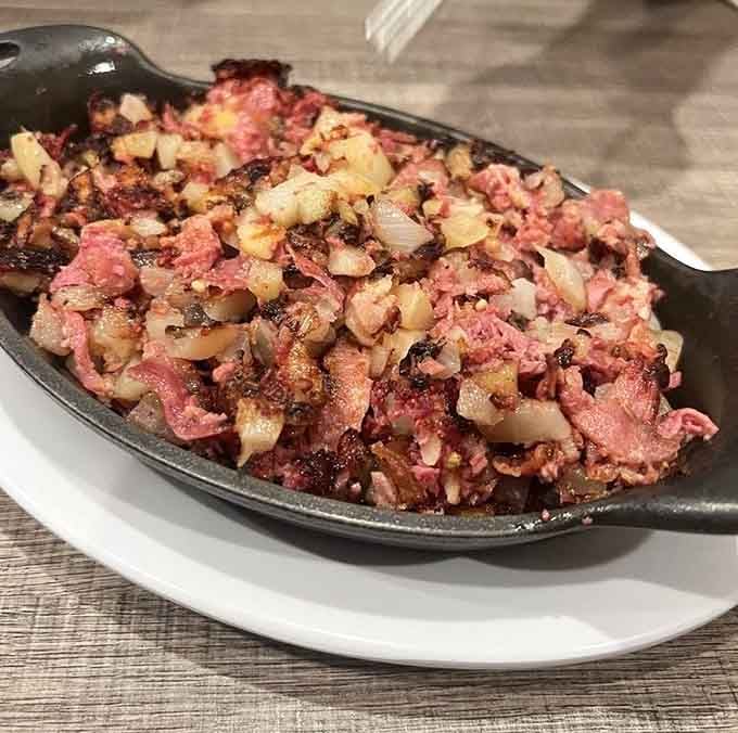 Behold the star of the show: corned beef hash with that perfect golden crust that dreams are made of.