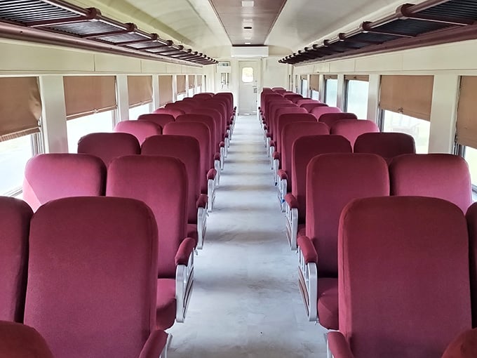 Step inside and those burgundy seats transport you back to when train travel meant something special.
