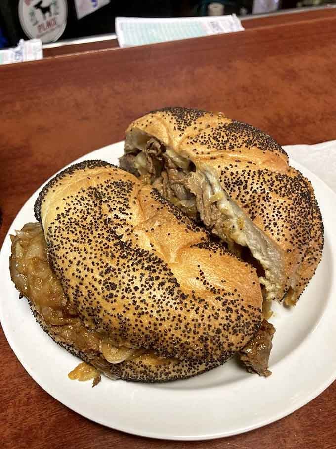 Behold the cheesesteak on a Kaiser roll revolution: crispy, sturdy, and holding together better than most relationships these days.