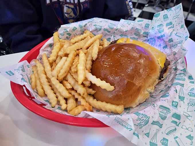 A burger and fries so classic, even your grandparents' first date probably featured this exact same beautiful combination.