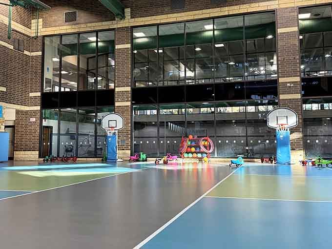 This full-size gymnasium is where your kids can pretend they're the next LeBron James without you worrying about frostbite.