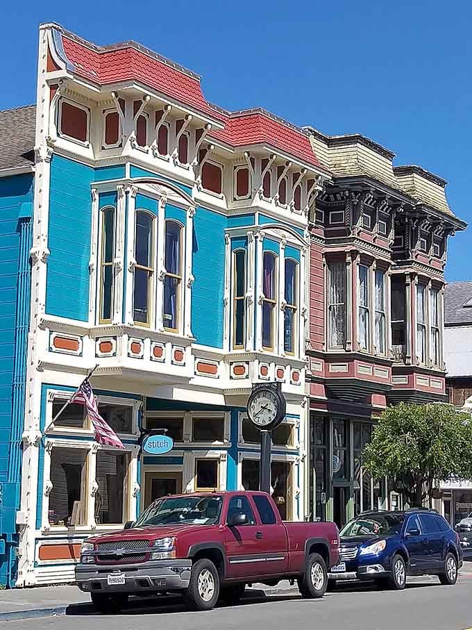 Victorian buildings painted brighter than your aunt's favorite lipstick, standing proud since the 1800s without apology.