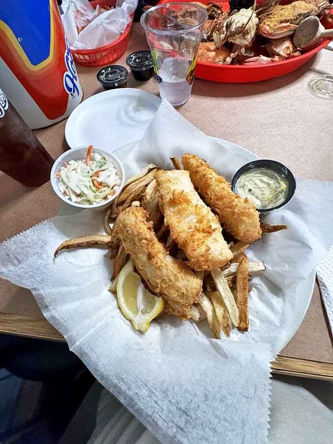 Golden-battered fish and hand-cut fries served with creamy coleslaw&mdash;proof that sometimes the simplest pleasures are the most satisfying.