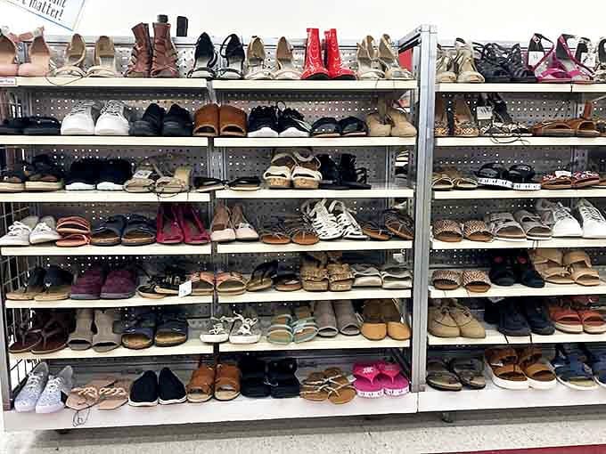 Shoe nirvana awaits the patient treasure hunter. That perfect pair of barely-worn loafers is hiding somewhere in this footwear forest.