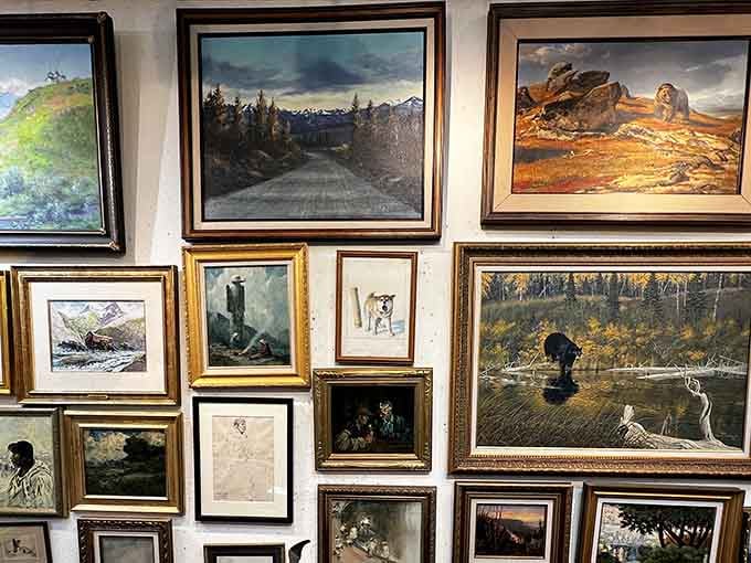 Alaska's wild beauty captured on canvas creates a gallery within the gallery. That bear wading in the stream has probably seen fewer tourists than you have.