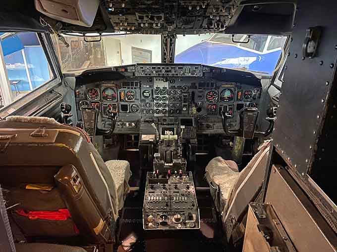 Step inside a cockpit where every dial and switch tells stories of pilots navigating the skies.