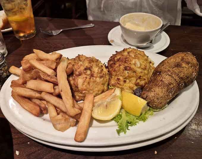 Behold the famous jumbo lump crab cakes that make grown adults weep with joy and disbelief.