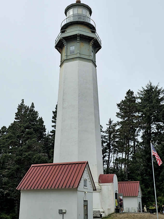 The classic white tower with its red-roofed base looks like it was designed by someone who understood timeless elegance.