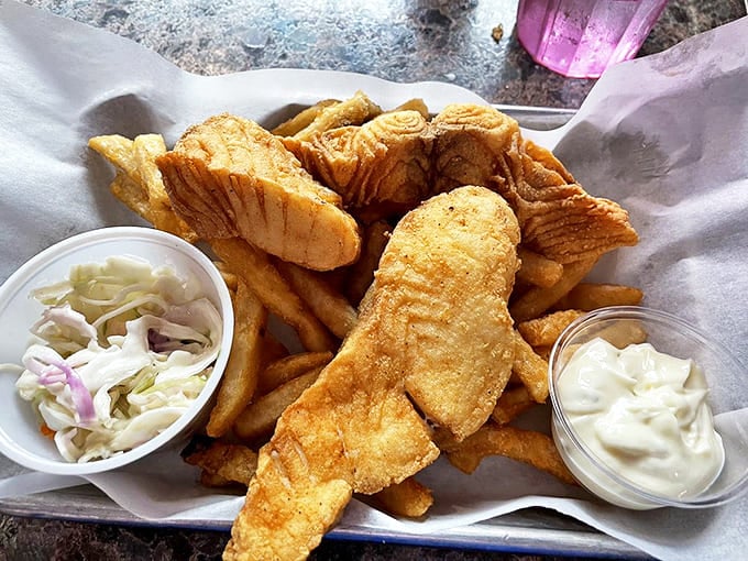 Golden-brown perfection! This fried halibut isn't just dinner&mdash;it's the reason people drive for hours through mountain passes.