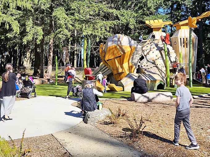 When the wooden towers draw crowds like this, you know the playground designers absolutely nailed their assignment.