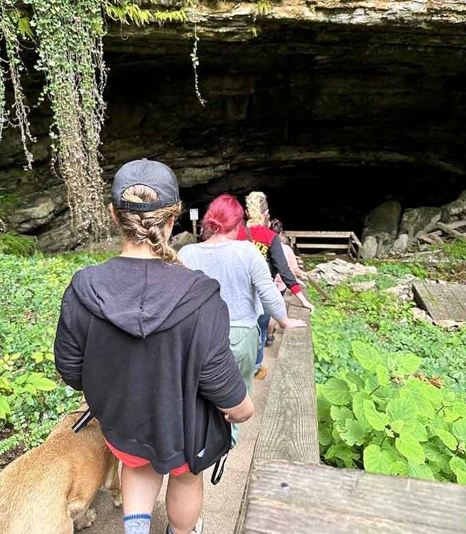 The journey into Hidden River Cave begins with anticipation, as visitors prepare to descend into Kentucky's underground wonderland below.
