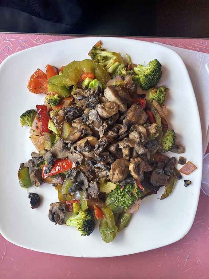 Vegetarian fajitas proving that even meatless dishes get the royal treatment at classic diners.