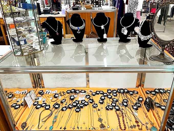 Costume jewelry that transforms ordinary outfits into statements, all arranged like a treasure map of possibilities.