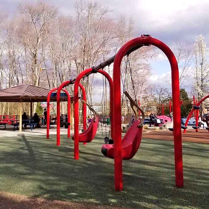 These bright red swings are engineered for pure joy, with options for every kid who's ever wanted to fly.