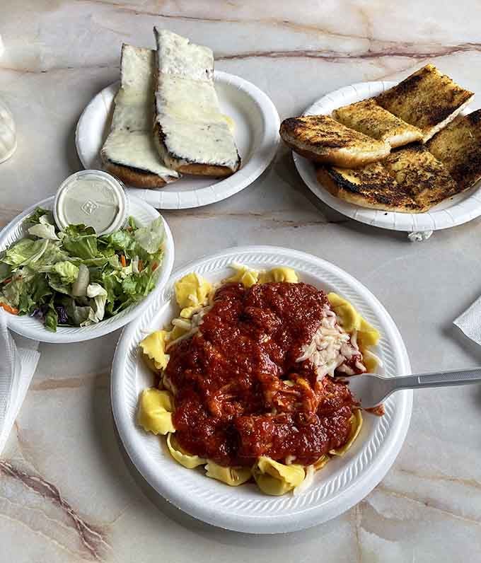 This is what happens when a restaurant takes "family-style" seriously: enough tortellini to feed a small Italian village, plus garlic bread for days.