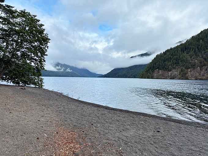 Even on a moody day, this beach offers the kind of mountain-framed serenity that makes your blood pressure drop instantly.