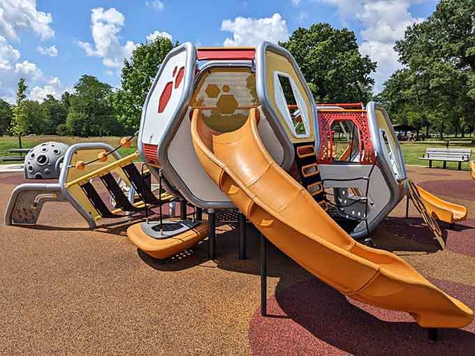 These futuristic play pods prove that playground designers finally started thinking outside the boring rectangular box we all grew up with.