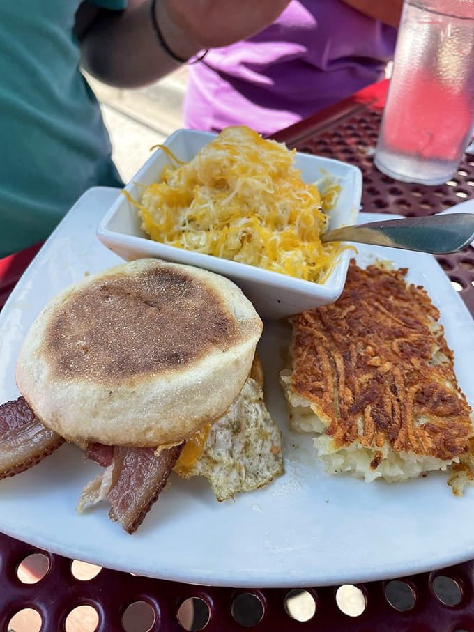 A breakfast sandwich with perfectly crispy hash browns and bacon proves that simple done right beats fancy done wrong.