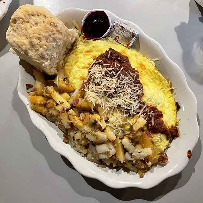 When your omelette arrives looking like it bench-presses smaller omelettes, you know you're in the right place.