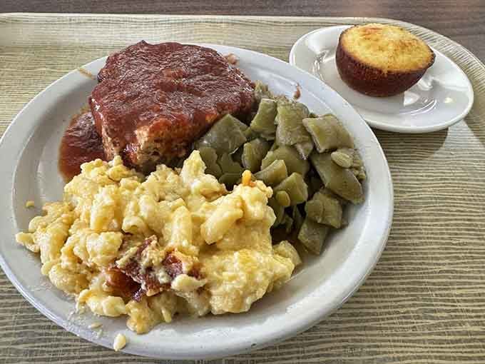 Meatloaf that doesn't apologize for being meatloaf, mac and cheese that could make a cardiologist weep, and green beans that actually taste like vegetables.