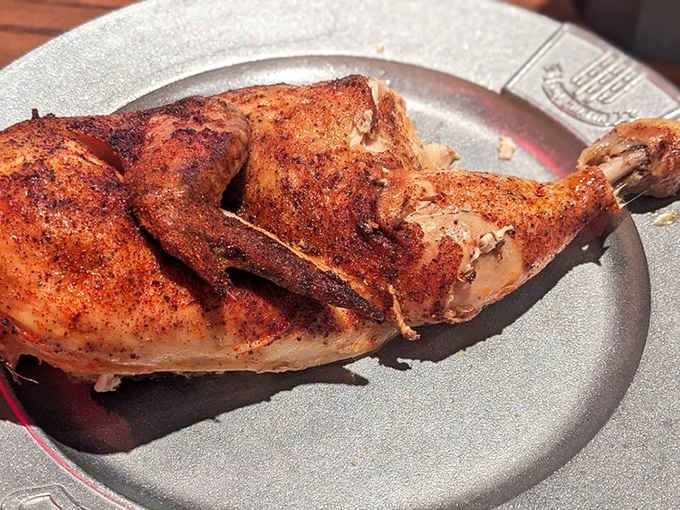 This roasted chicken doesn't mess around, perfectly seasoned and ready for your bare-handed medieval dining experience.