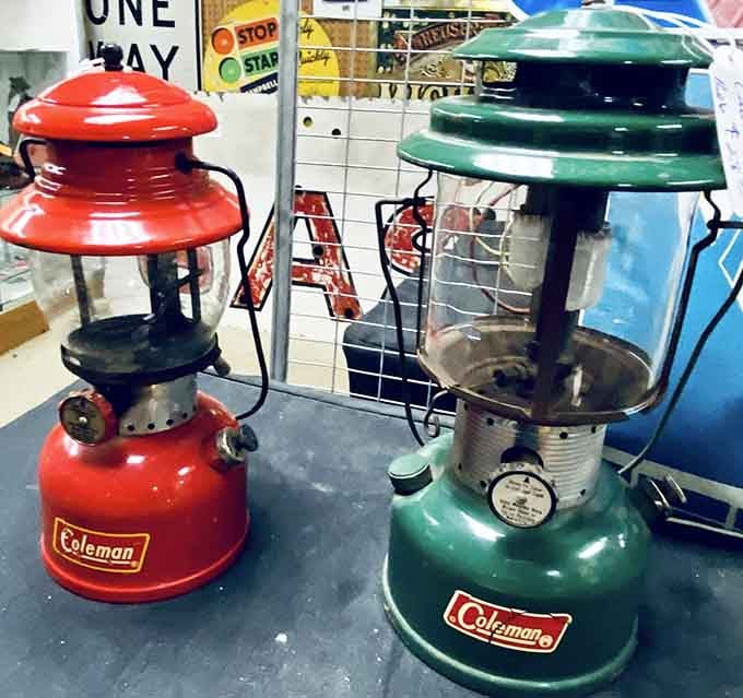 These vintage Coleman lanterns once lit camping trips that predated smartphones and GPS by decades.