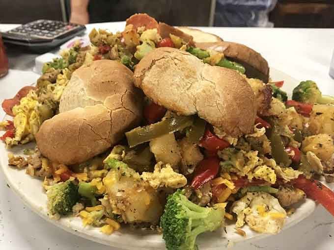 Behold the legendary six-pound frittata, looking like it could feed a small village or one very determined breakfast enthusiast.