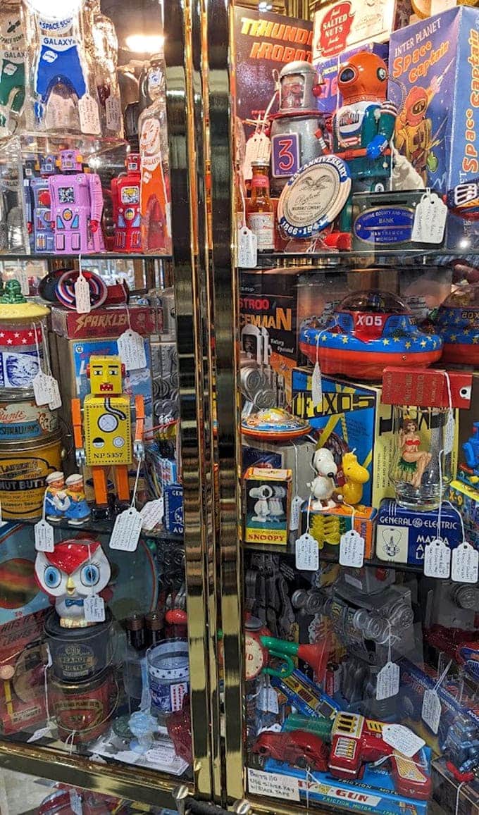 Tin robots and space toys that once ruled playrooms now stand ready for their next adventure home.