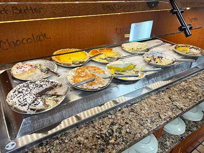 Behold the pie case of dreams, where choosing just one slice becomes an existential crisis worth having.