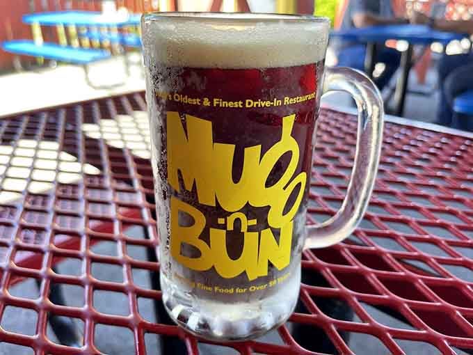 A frosted mug of homemade root beer sitting on that red lattice table is basically Indiana's version of fine dining.