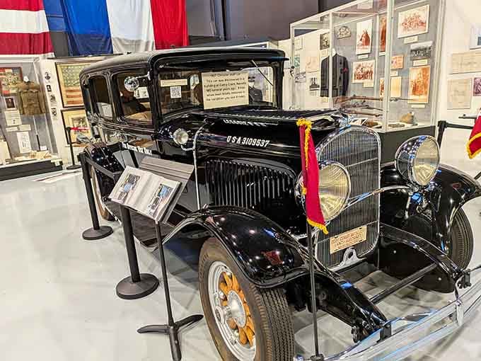This gleaming 1927 Chrysler staff car looks ready for a general's inspection—automotive elegance meets military precision in perfect harmony.