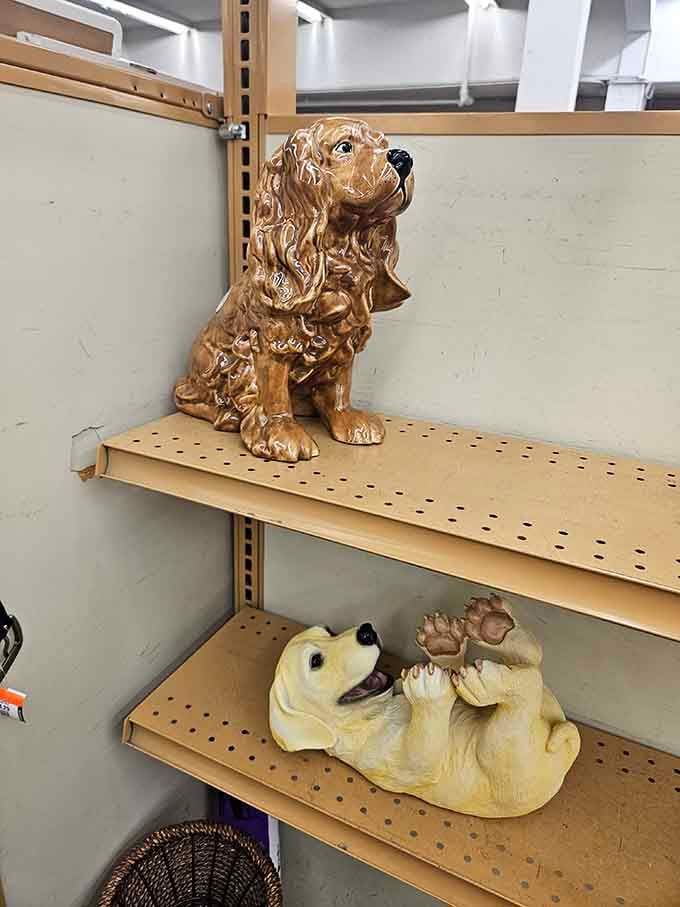 These ceramic pups are patiently waiting for someone to take them home, no feeding or walking required.