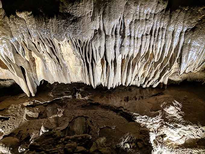 These flowing formations look like frozen waterfalls, except they took millennia instead of a Minnesota winter to form.
