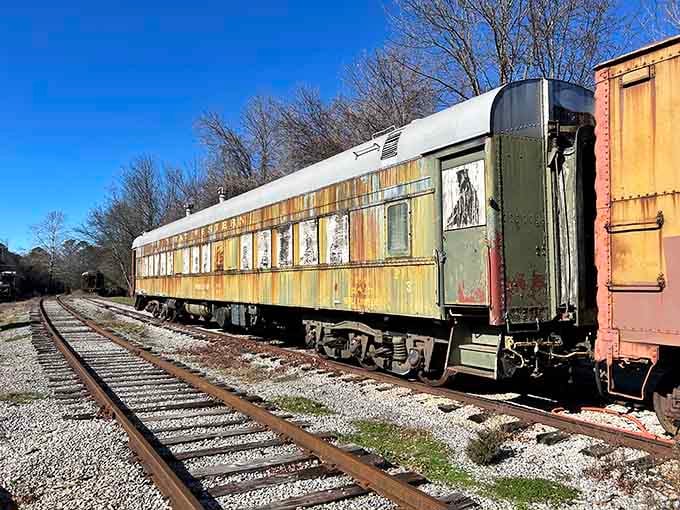 Time hasn't been kind to this passenger car's exterior, but that weathered beauty tells a thousand stories.