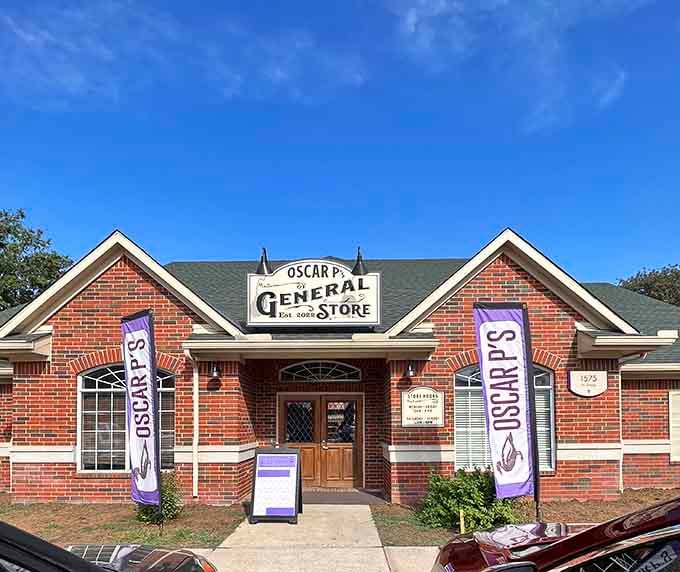 Oscar P's General Store offers a nostalgic shopping experience where modern purple banners somehow don't clash with old-fashioned hospitality and small-town service.