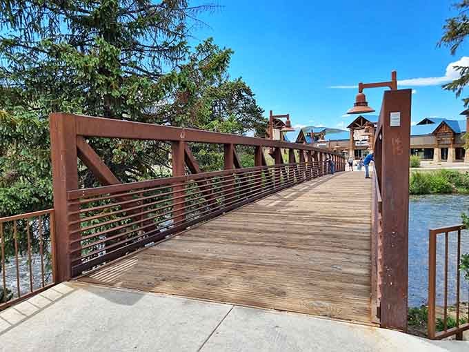 This pedestrian bridge connects shopping zones while offering views that remind you why Colorado spoils its residents rotten.