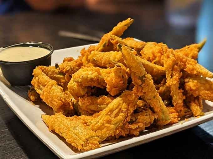 Golden, crispy fried okra that could convert even the most skeptical vegetable doubters into true believers instantly.