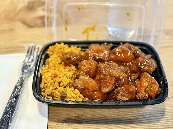 Mango habanero fried chicken with fried rice that's basically a sweet and spicy love letter to your taste buds.