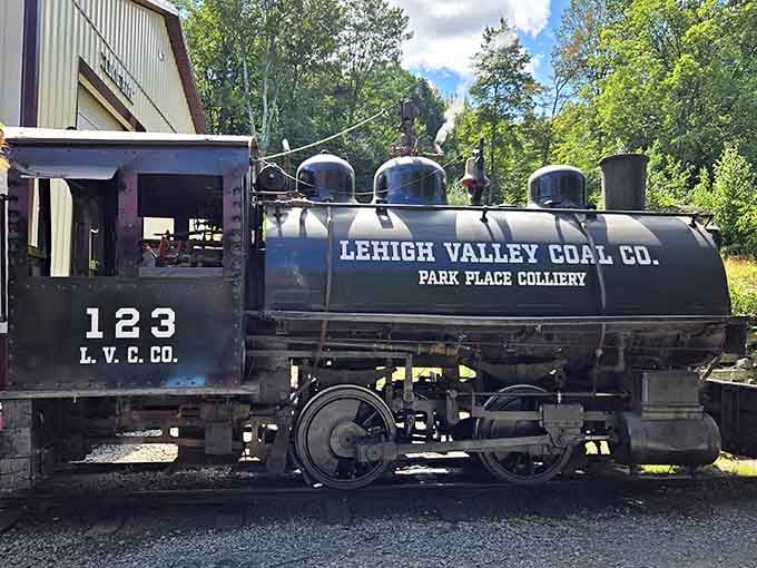 The Lehigh Valley Coal Company locomotive sits ready to transport you back when steam power was cutting-edge technology, not a coffee shop aesthetic.