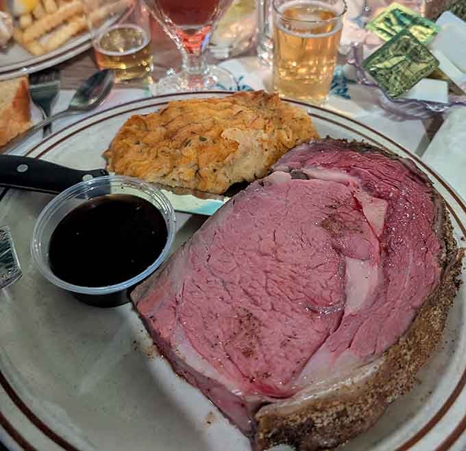 This prime rib isn't just dinner&mdash;it's an event. Pink, perfect, and paired with that little cup of au jus you'll definitely drink when no one's looking.