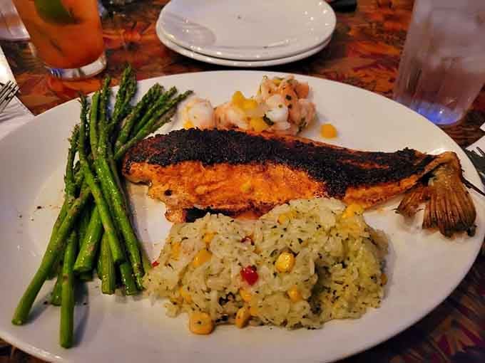 When your fish comes with asparagus and shrimp, you know someone in the kitchen is taking this seriously.