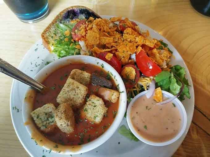 This tomato basil soup with its golden croutons floating on top is basically a warm hug in a bowl.