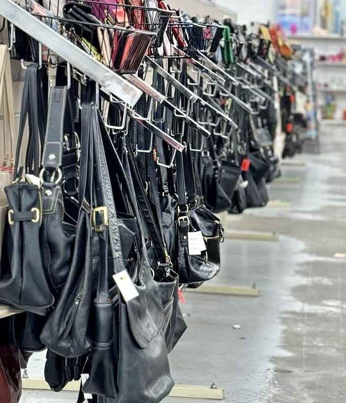 Rows of handbags waiting for someone to appreciate them more than their previous owners apparently did.