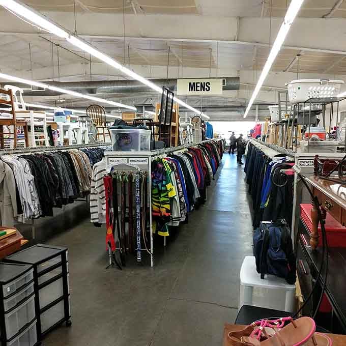 The men's section stretches toward distant horizons where furniture and housewares create their own kingdoms.