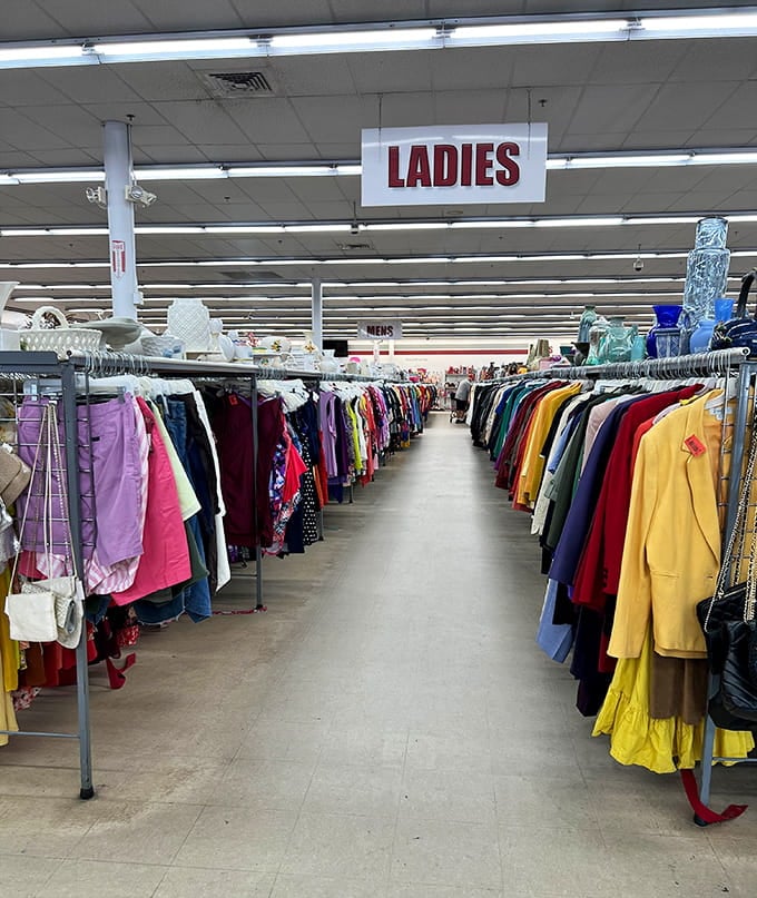 The ladies' section runs deeper than you'd expect, with enough variety to outfit an entire wardrobe for pocket change.