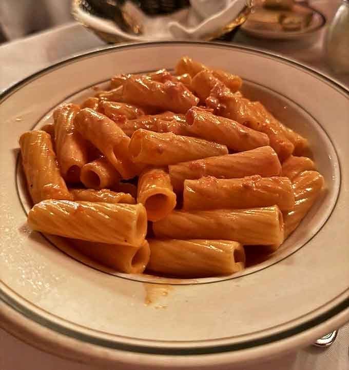 Perfectly al dente rigatoni in Bamonte's signature tomato sauce &ndash; a classic Italian-American dish served unchanged for generations.
